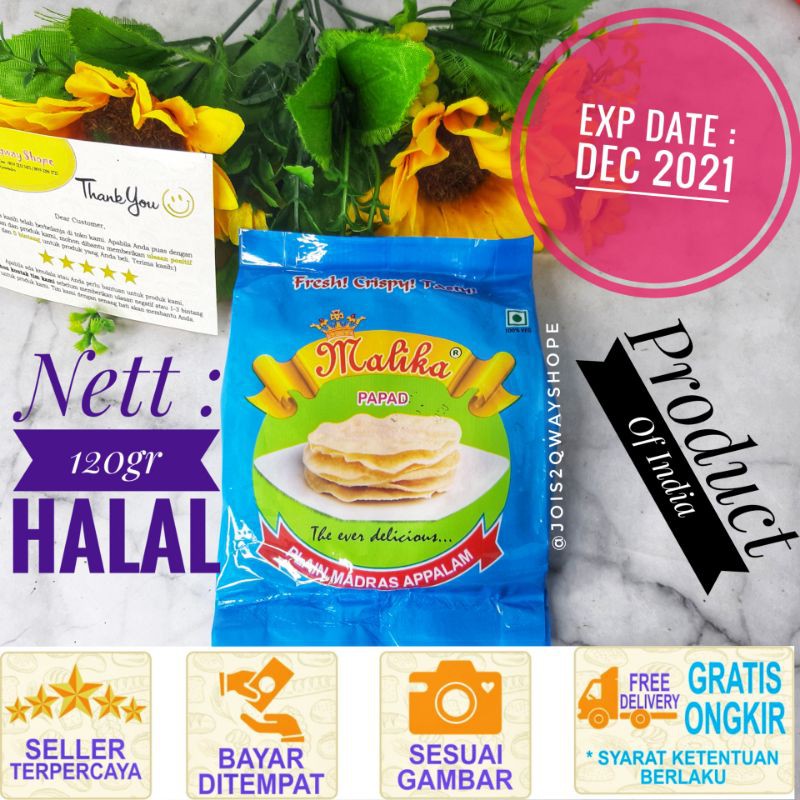 Jual Kerupuk India Papad Malika / Makanan Ringan / Plain Madras Appalam ...