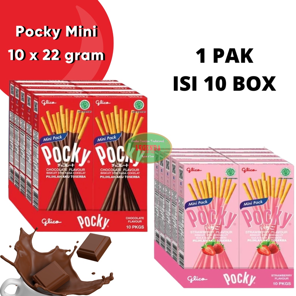 Jual Glico Pocky Mini 22gr gram [1pack isi 10 box] chocolate strawberry ...