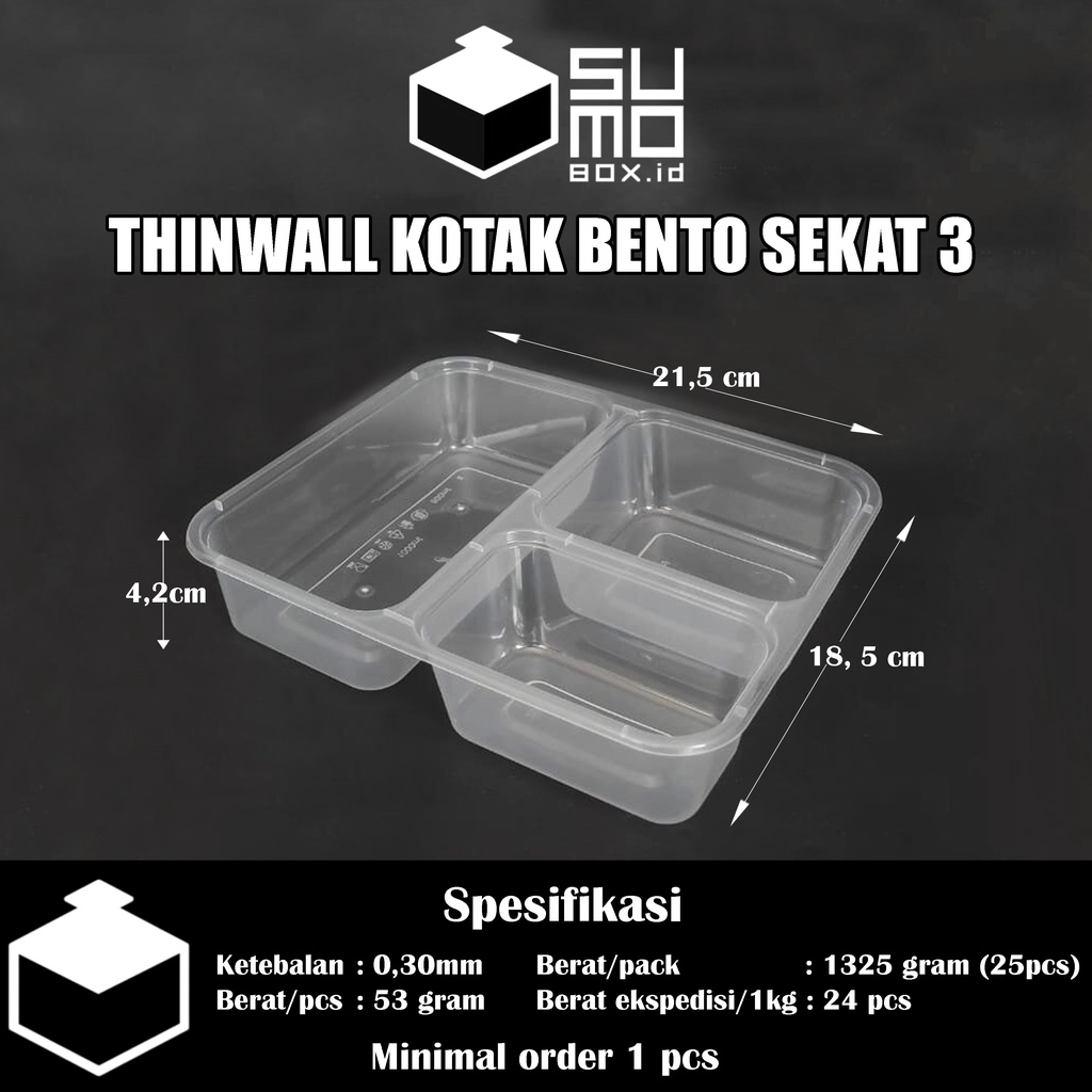 Jual Bento 3 Sekat + Tutup / Thinwall Bento Sekat / Box Kotak Nasi ...