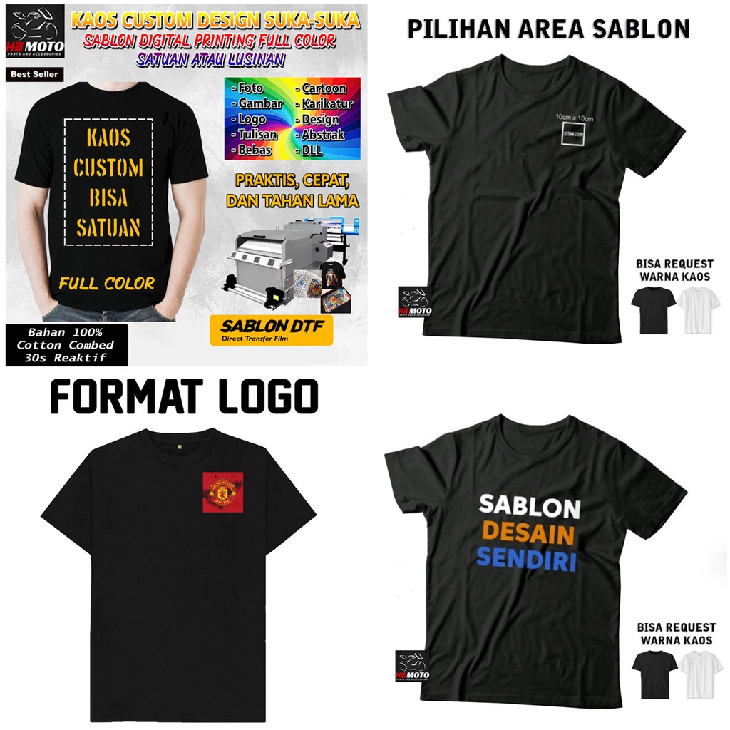 Jual Kaos Custom Kaos Premium Logo 7cm x 10cm Tanpa Minimal Order/Kaos DTF/UNISEX | Shopee Indonesia