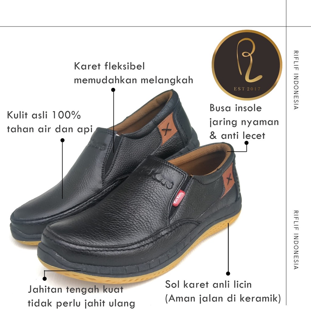 Jual Sepatu Kickers / Sepatu Kulit Pria Slip On Selop Bahan Kulit Asli ...