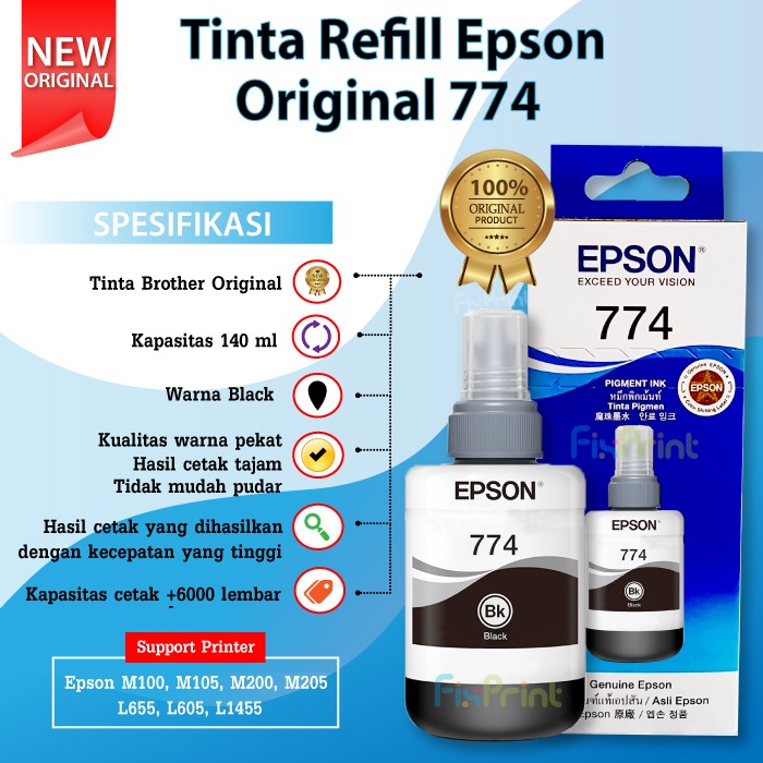 Jual Tinta Pigment 774 Printer Epson M100 M105 M200 M205 L605 L655 ...