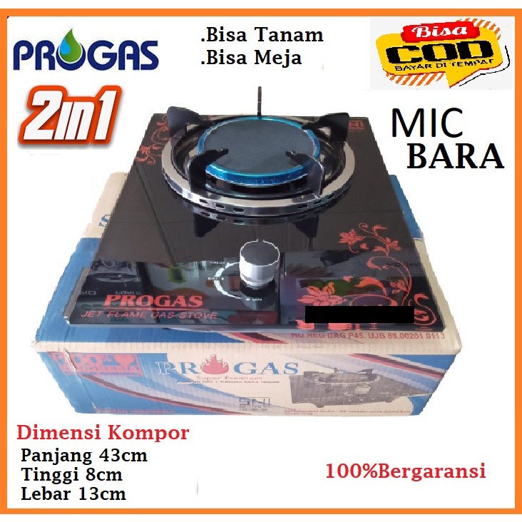 Jual Kompor Gas Progas 1 Tungku BARA Kompor Tanam 2in1 Tempered Glass ...