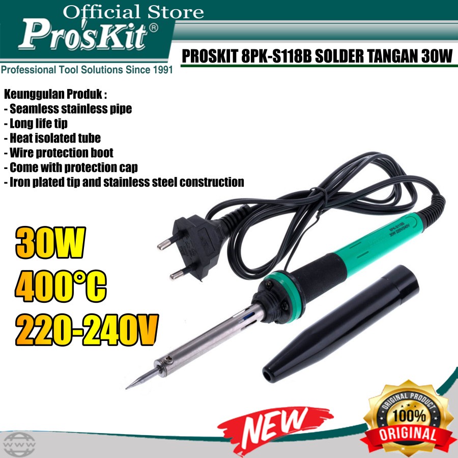 Jual Pro'sKit - Soldering Iron 30W 220~240V Pro'sKit 8Pk-S118B-30 Solder Tangan 30W Ori | Shopee ...