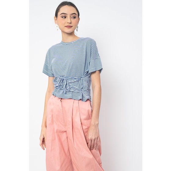 Jual COTTONINK - Atasan Blouse Kaos Wanita Blue Striped Herle | Shopee ...