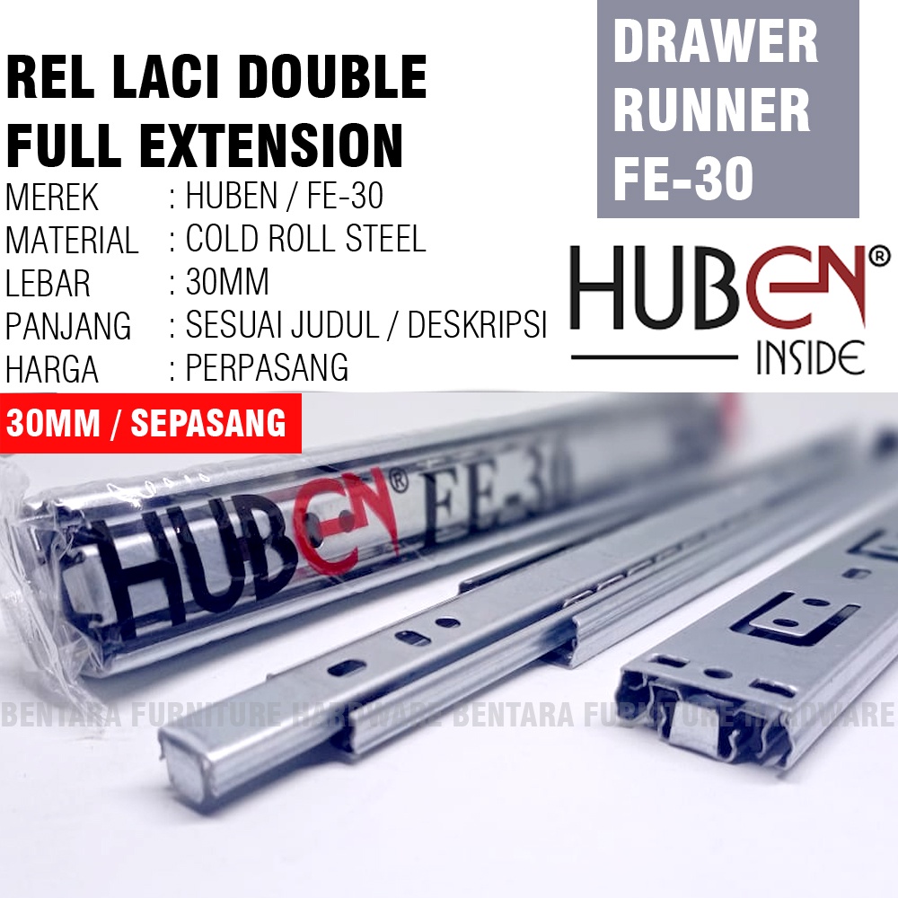 Jual 2 X HUBEN FE-30 300 MM (30 CM) REL LACI DOBEL TRACK BALL BEARING ...