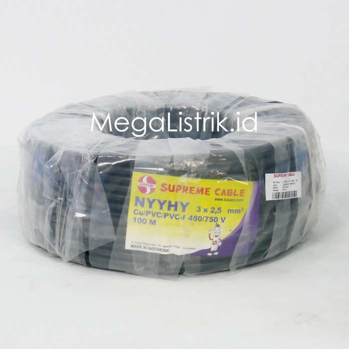 Jual SUPREME NYYHY 3X2.5 MM METERAN / KABEL LISTRIK HITAM SERABUT TEMBAGA NYY HY 3 X 2.5 MM ...