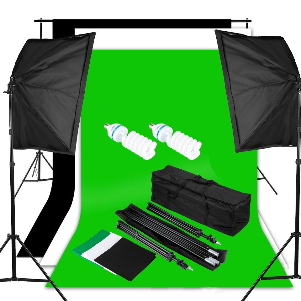 Jual Foto Studio Lighting Kit Youtube Vlog Unboxing with Backdrop ...