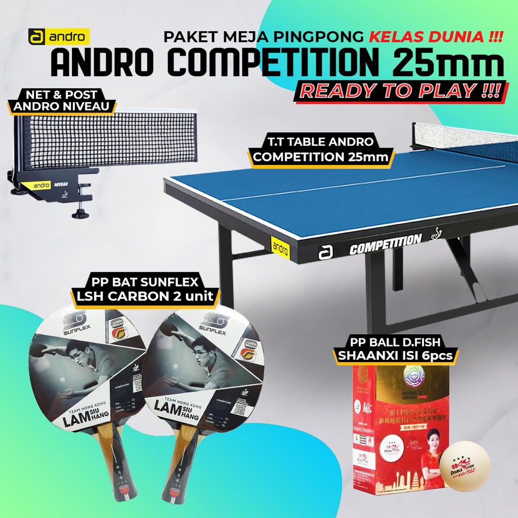 Jual Meja Pingpong Tenis Meja Andro Competition ITTF 25mm + PP Bat Sunflex | Shopee Indonesia