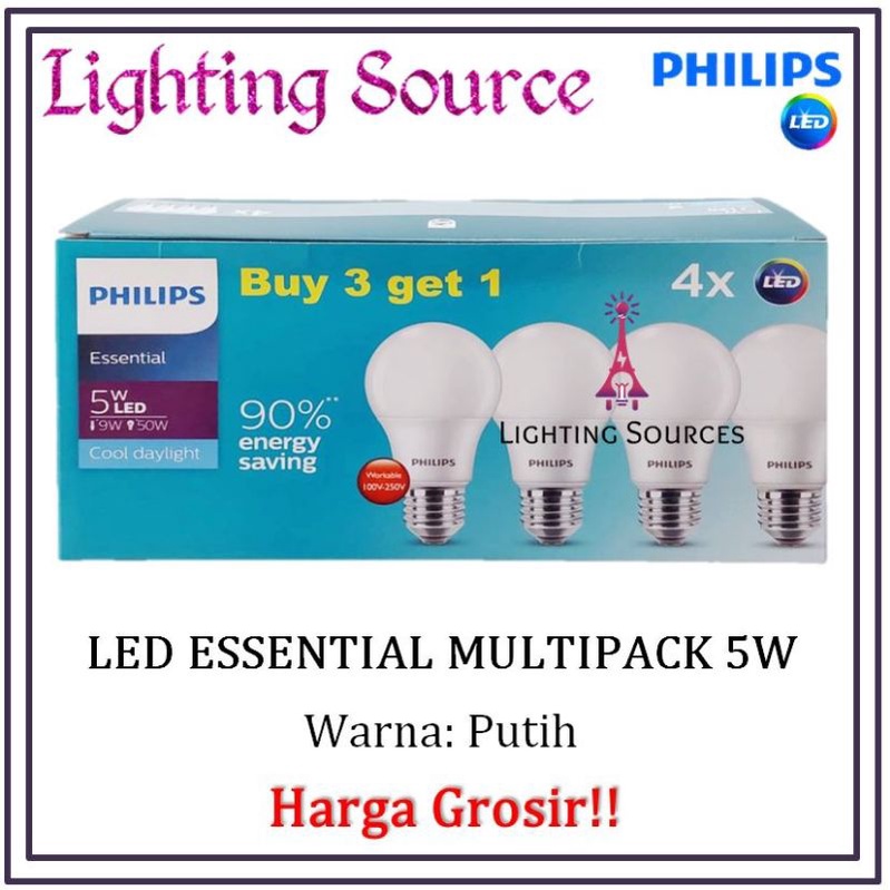Jual PHILIPS LED PAKET MULTIPACK 5W PUTIH LED PAKET ESSENTIAL PHILIPS 5 ...