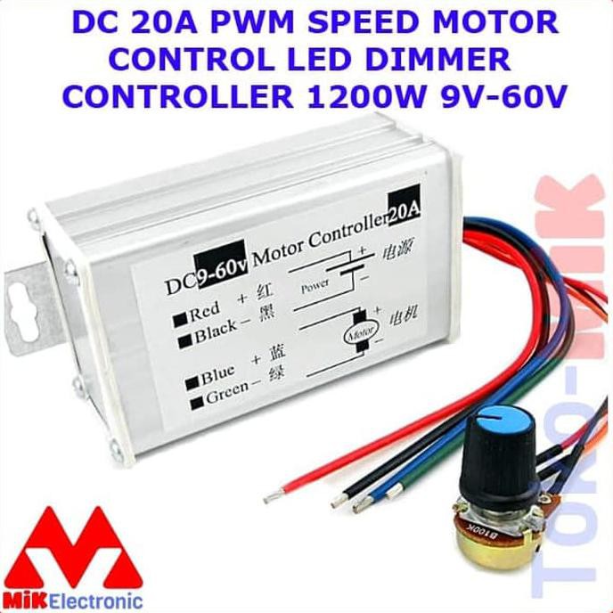 Jual DC 20A PWM SPEED MOTOR CONTROL LED DIMMER CONTROLLER 1200W 9V-60V ...
