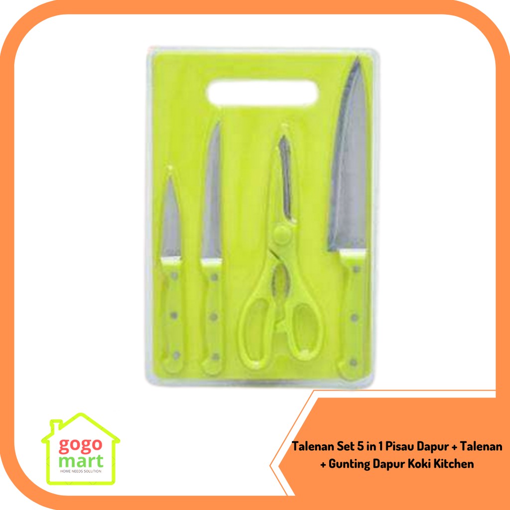Jual 【GOGOMART】Talenan Set 5 in 1 Pisau Dapur + Talenan + Gunting Dapur ...