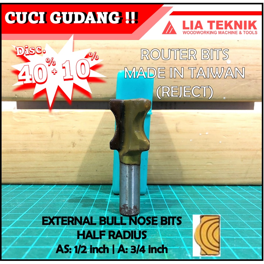 Jual 1/2"x3/4" External Bull Nose Bits Half Radius, Router Bits (Reject ...