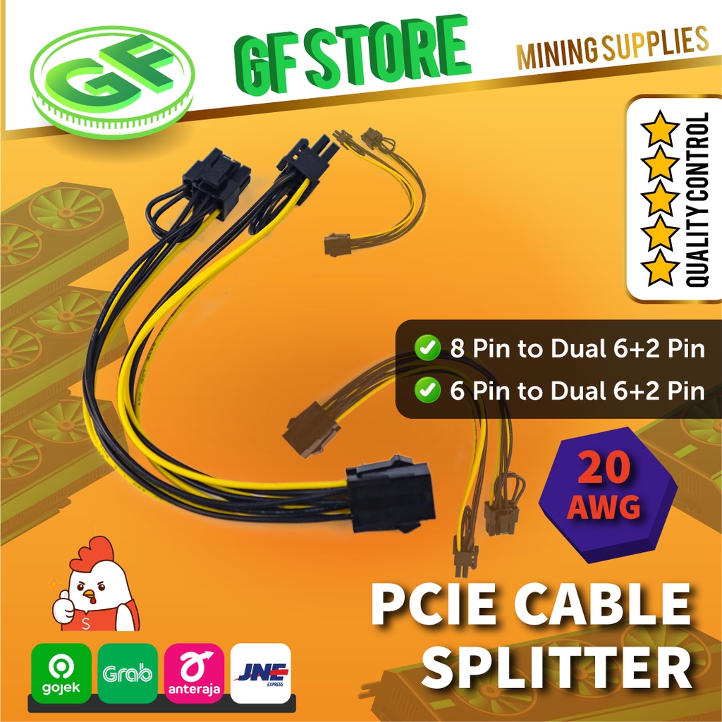Jual PCIE CABLE SPLITTER Dual 8 pin (6+2) - Kabel Splitter GPU 18 AWG ...