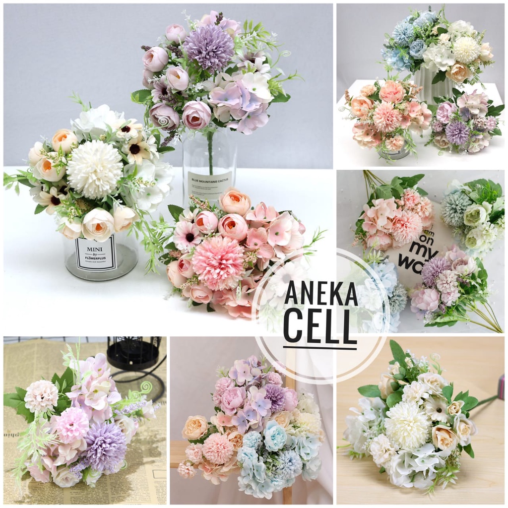 Jual [NEW] BUKET BUNGA PEONY POM POM HYDRANGEAS + Bunga Rose Artificial ...