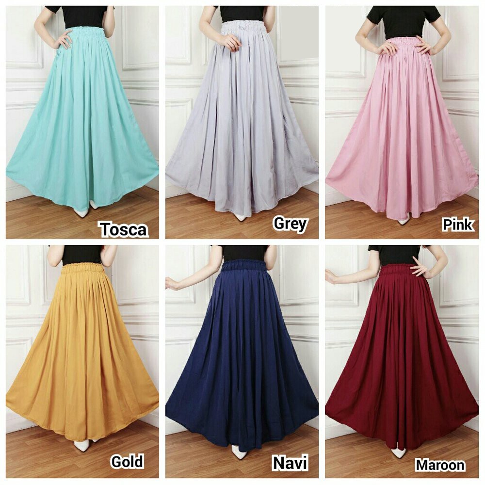 Jual Rok lingkar / Rok payung / Rok polos panjang / Rok Wolfis | Shopee ...