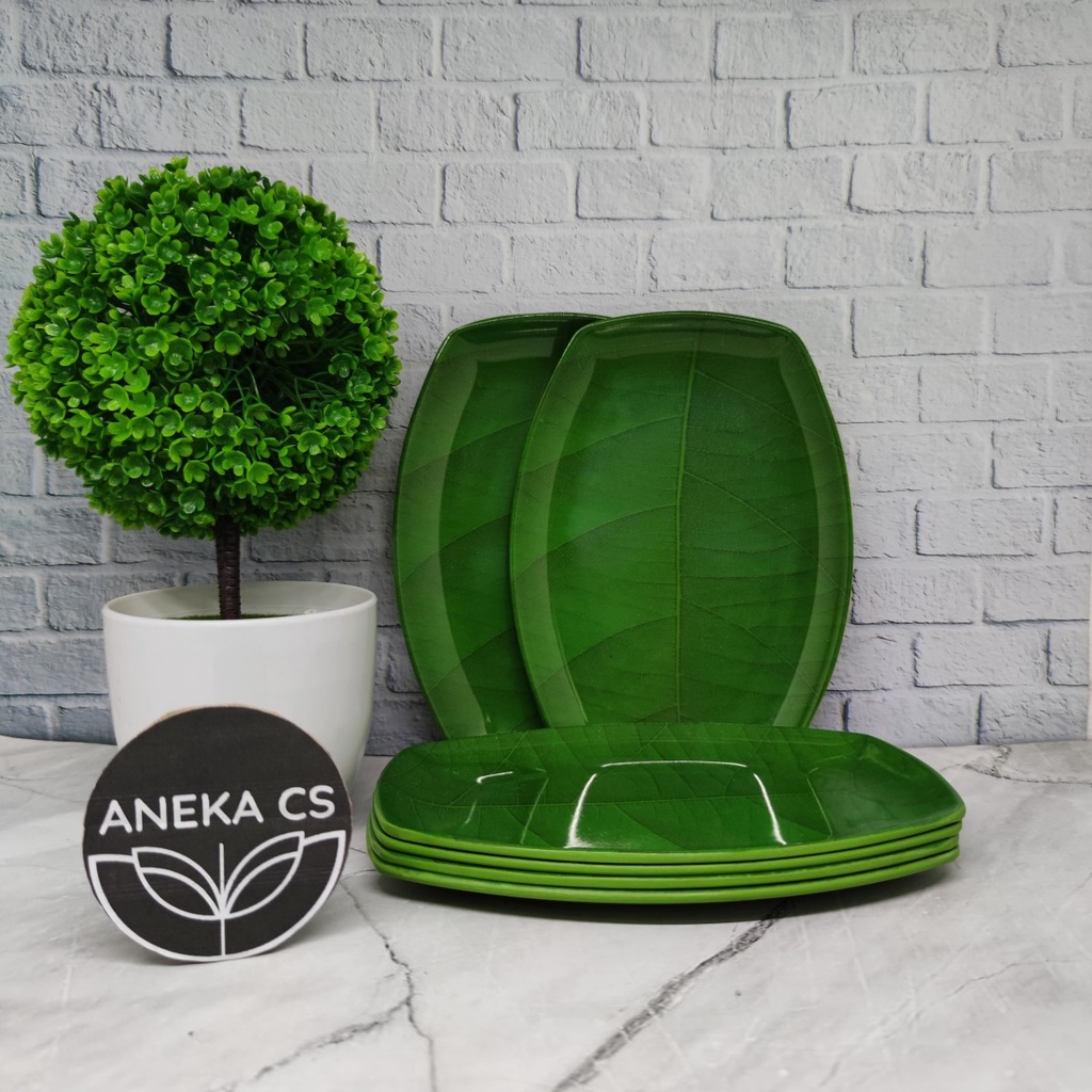 Jual Piring Persegi Panjang Melamin 10 inch - Piring Oval Motif Daun ...