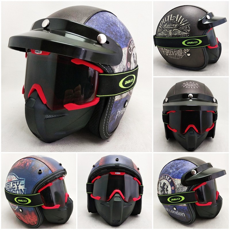 Jual Helm Google Mask goggle mask Merek INKO Retro Kulit | Shopee Indonesia