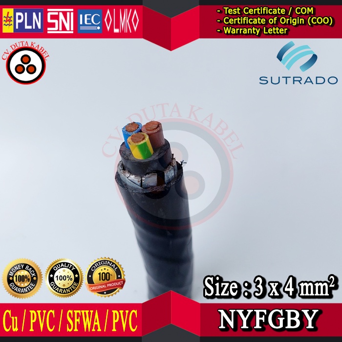 Jual Kabel NYFGBY 3x4 mm2 SUTRADO /3 x 4 mm2/3x4mm2/3x4 mm/3x4mm/3x4mm ...