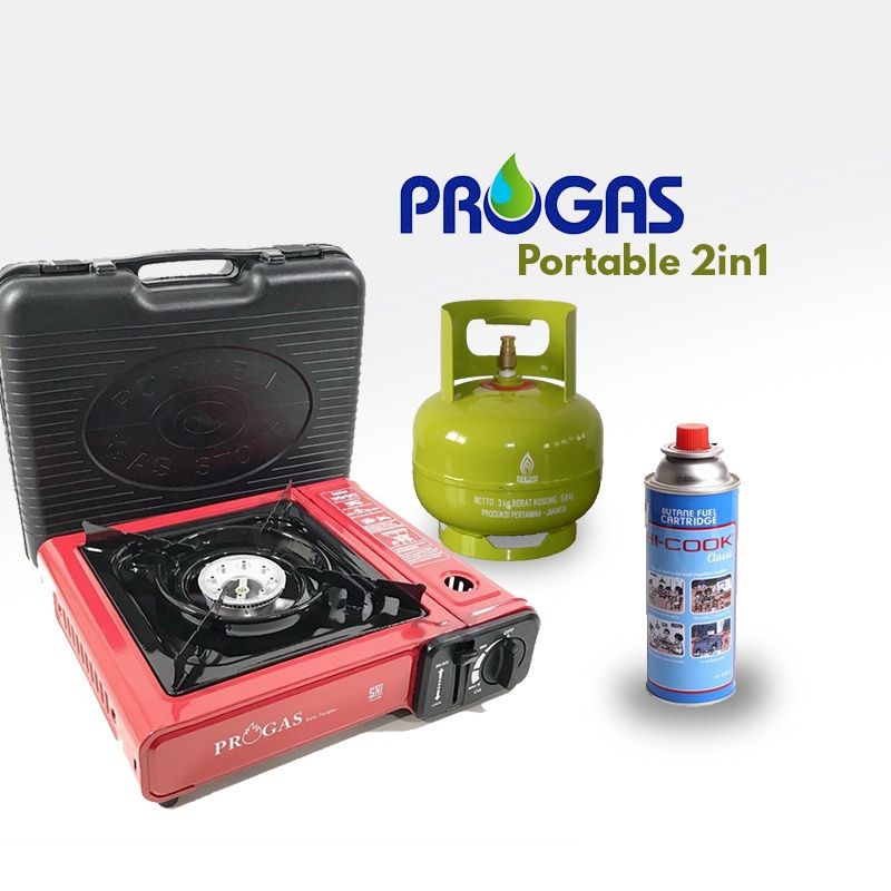 Jual KOMPOR GAS PORTABLE PROGAS 2 IN 1 (GAS TABUNG/KALENG) | Shopee ...