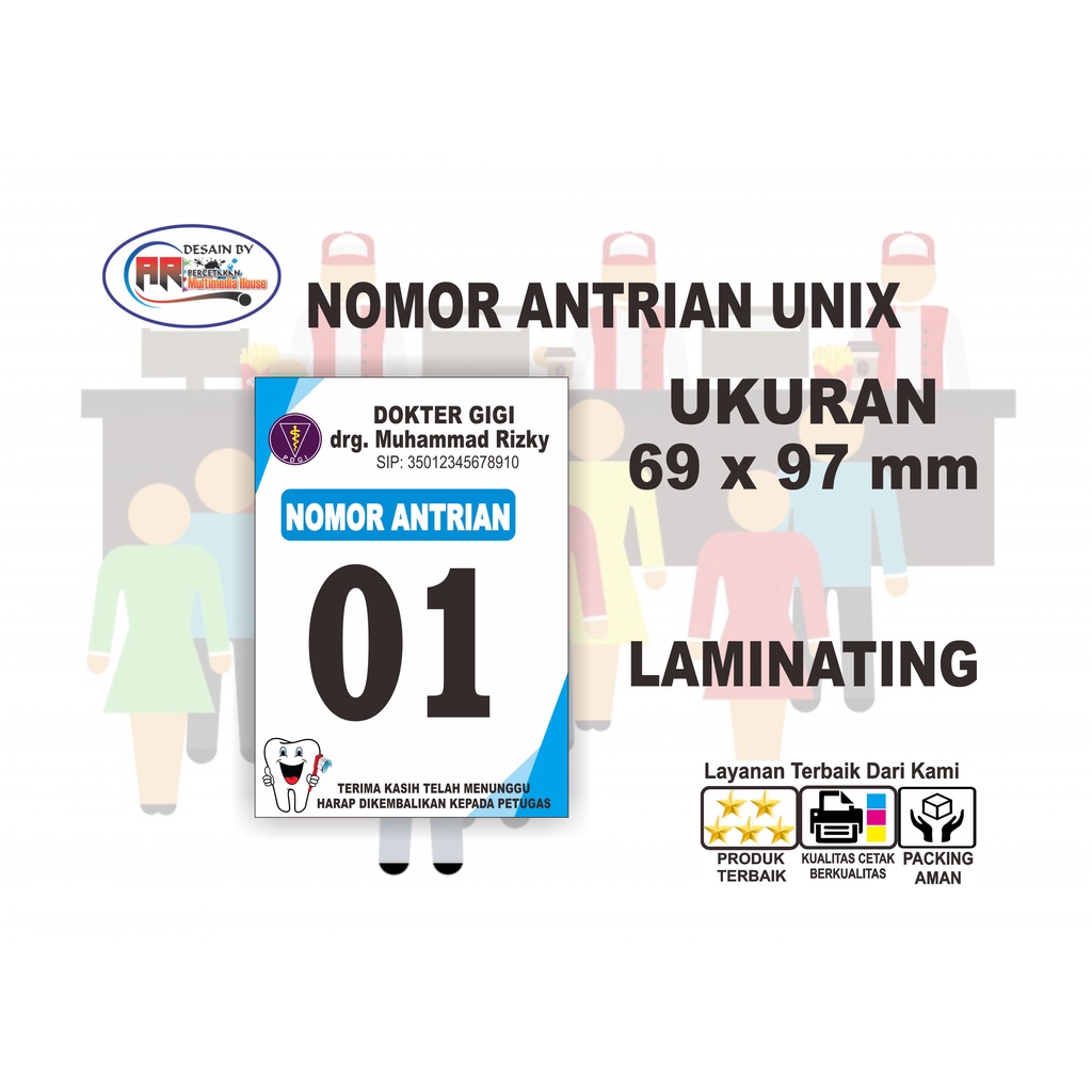 Jual Nomer Antrian Kertas bc + Laminating | min 16 pcs | Free Desain ...