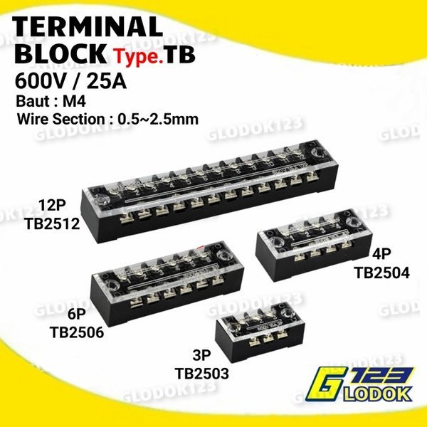 Jual Terminal Block Blok Kaca 25A TB 2503 2504 2506 2512 3P 4P 6P 12P Pin | Shopee Indonesia