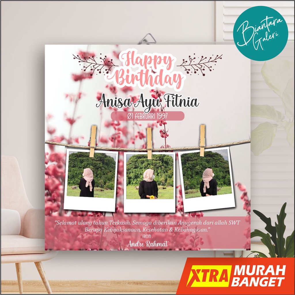 Jual CUSTOM KADO CETAK FOTO UNIK HD + BINGKAI KAYU 20x20 Cetak Foto MDF ...