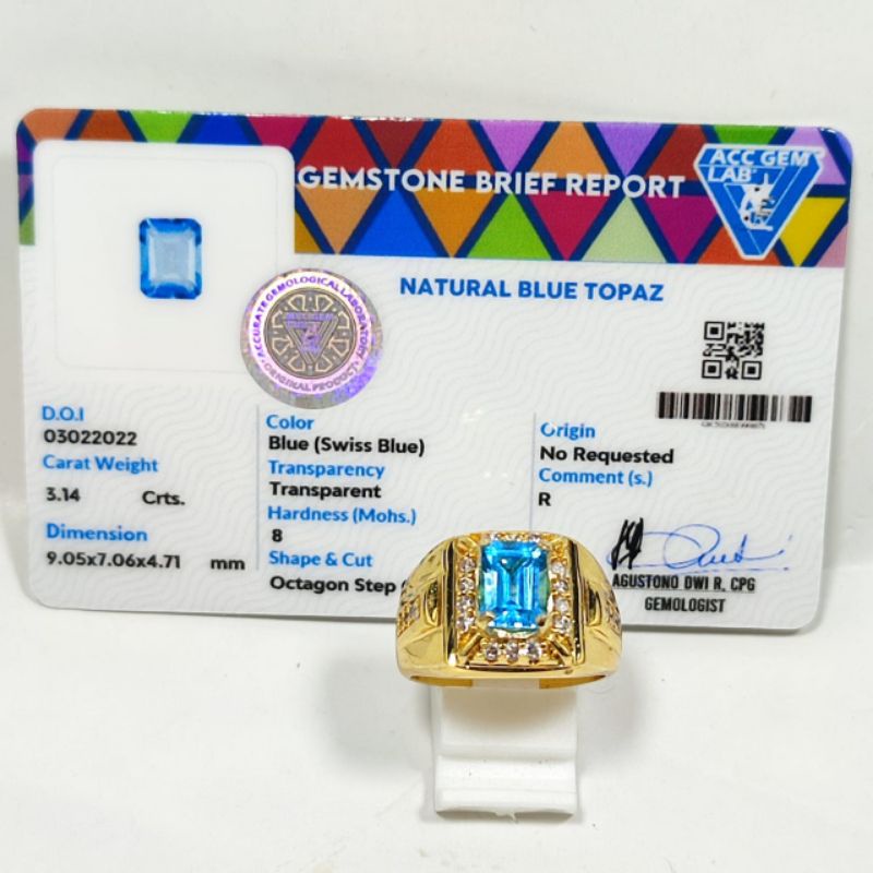 Jual CINCIN BATU BLUE TOPAZ NATURAL ASLI BERSERTIFIKAT | Shopee Indonesia