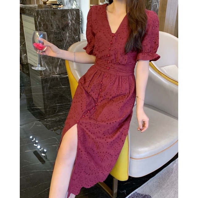 Jual Jangmi 장미 Dress Korean Vintage Casual Midi Formal Summer Renda ...