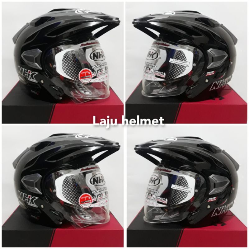 Jual helm nhk predator crypton double visor solid black glossy | Shopee ...