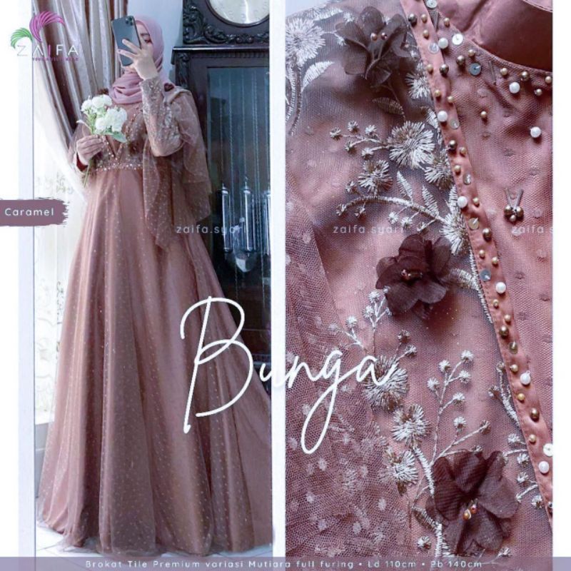 Jual Seroja Dress Bunga Maxy Gamis Nauren brukat tutu aplikasi mutiara seroja maxi gamis brukat ...