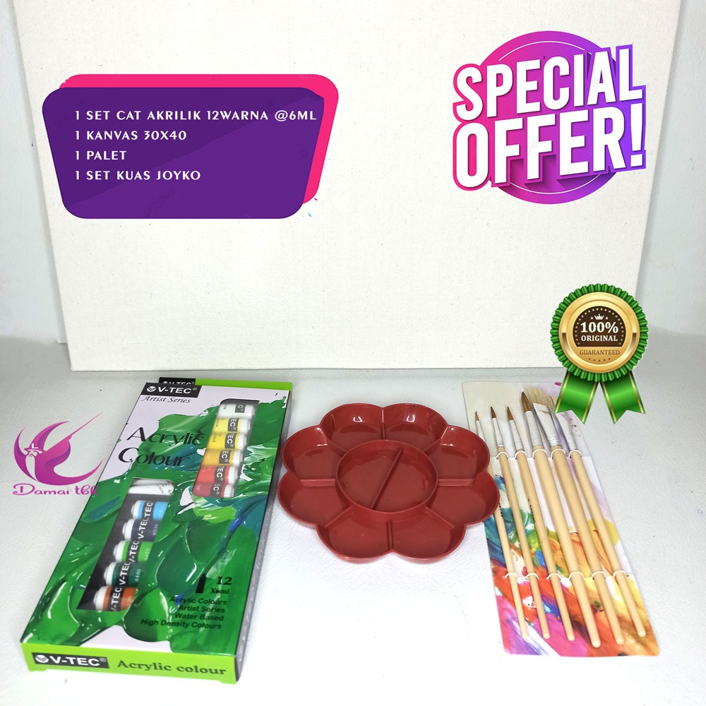 Jual Paket Lukis E02 Kanvas kanvas 30x40 kuas palet cat akrilik ...