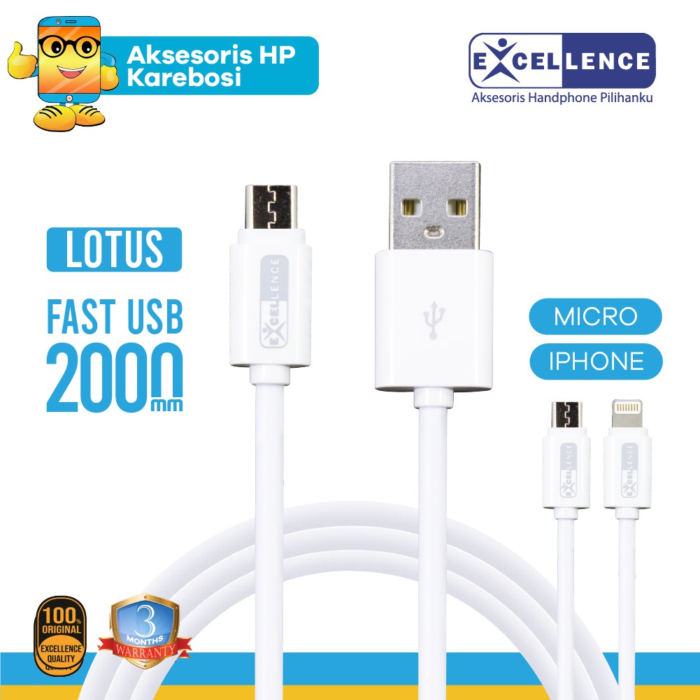 Jual Kabel Data Excellence Lotus 200cm iPhone/Micro USB | Shopee Indonesia