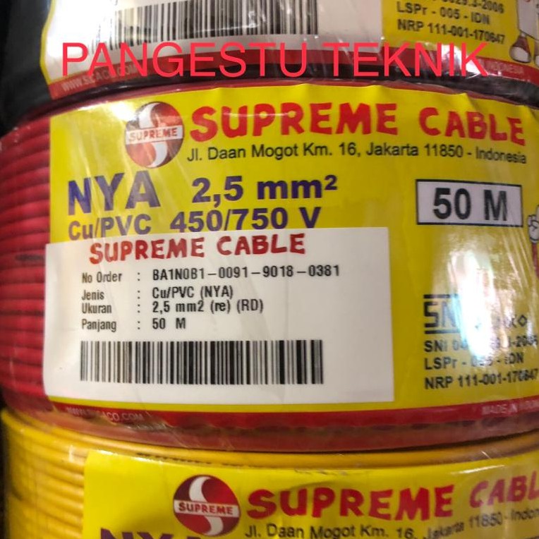 Jual Kabel NYA / TUNGGAL 2.5 mm Merah SUPREME / 50 Meter / NYA 2,5 mm | Shopee Indonesia