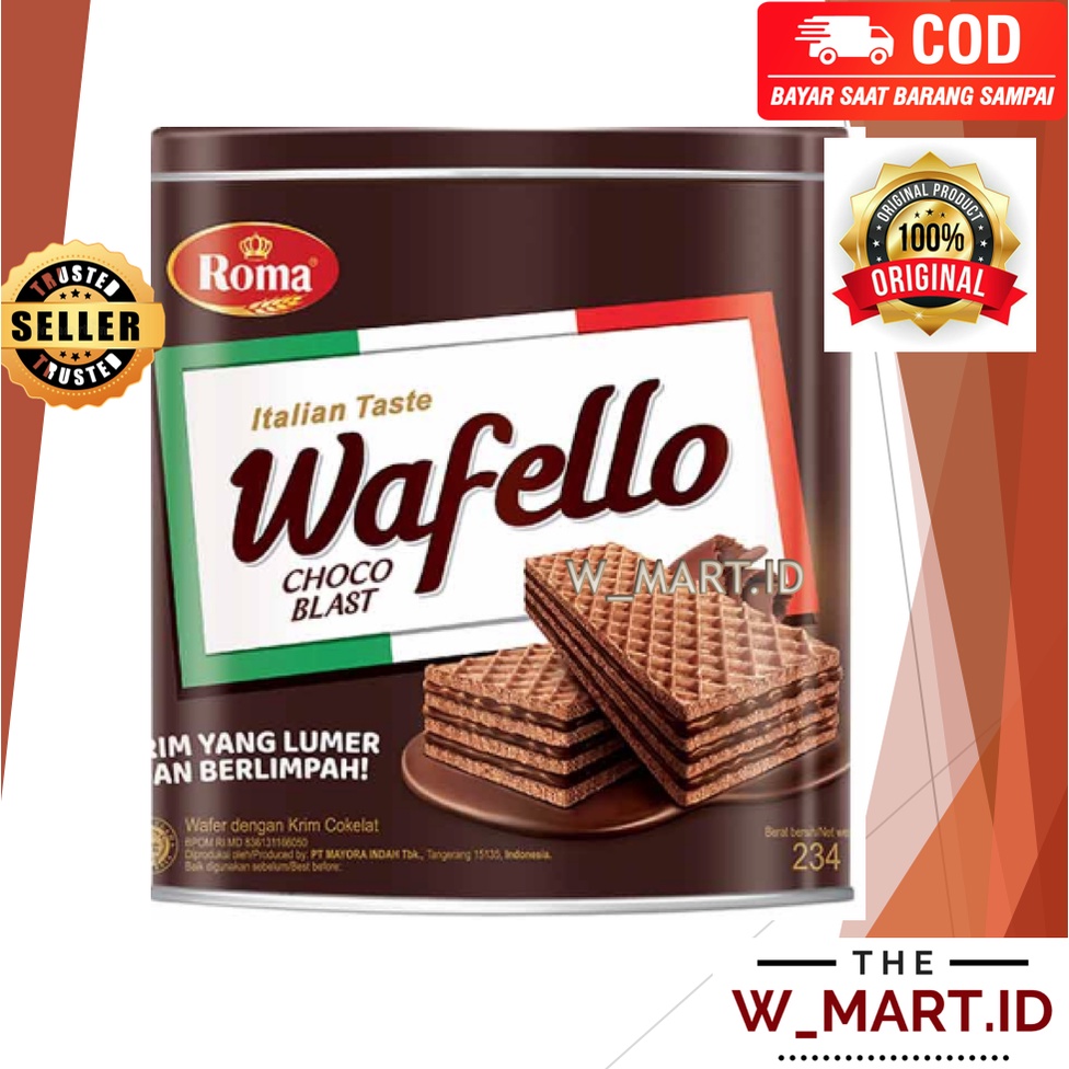 Jual ROMA WAFELLO WAFER CHOCO BLAST COKLAT CARAMEL KALENG 234 GR ...