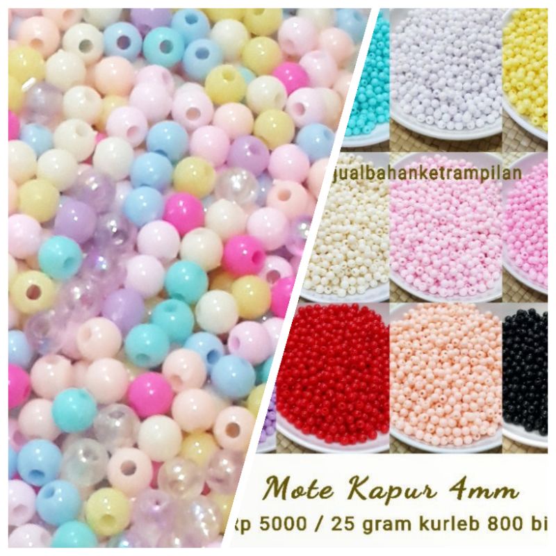 Jual * 800 Biji Mote 4mm Manik Mote Kapur Susu Bulat 4mm Mote Parel Bahan Aksesoris 25 gram ...