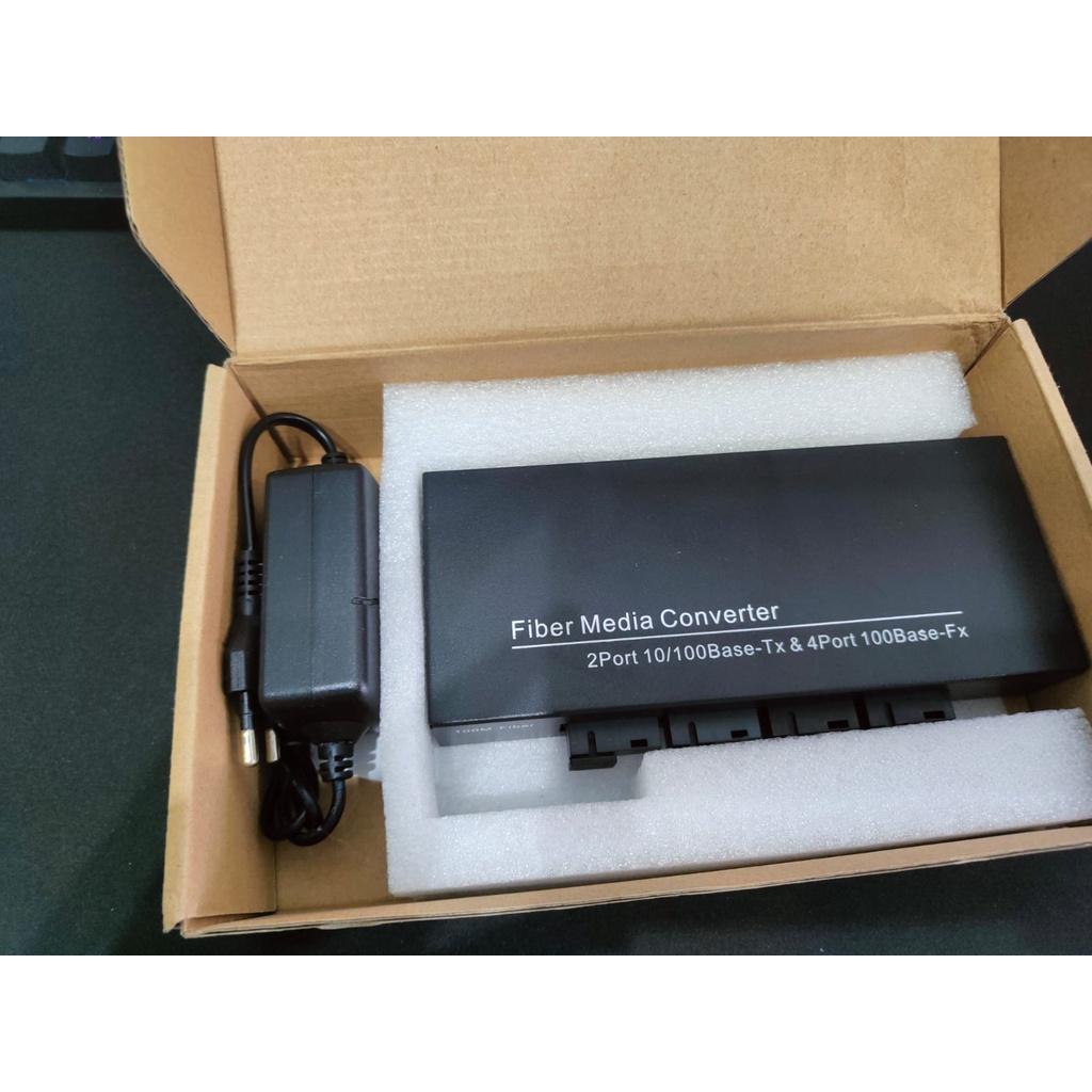 Jual Konverter 4 fiber 2 lan 4fo 2lan plus adaptor | Shopee Indonesia