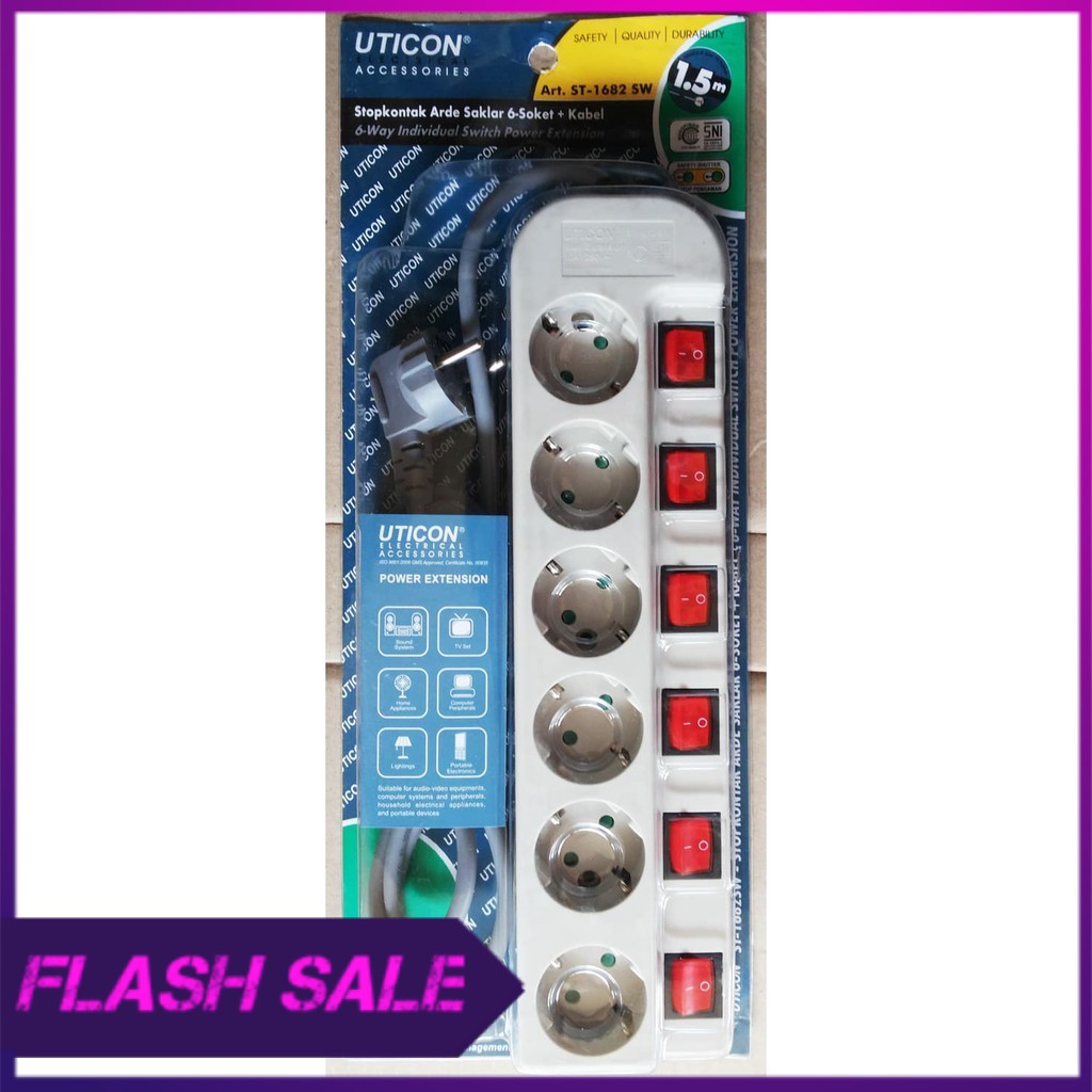 Jual Stop Kontak Uticon 6 Lubang 6 Switch ST 1682 SW | Shopee Indonesia