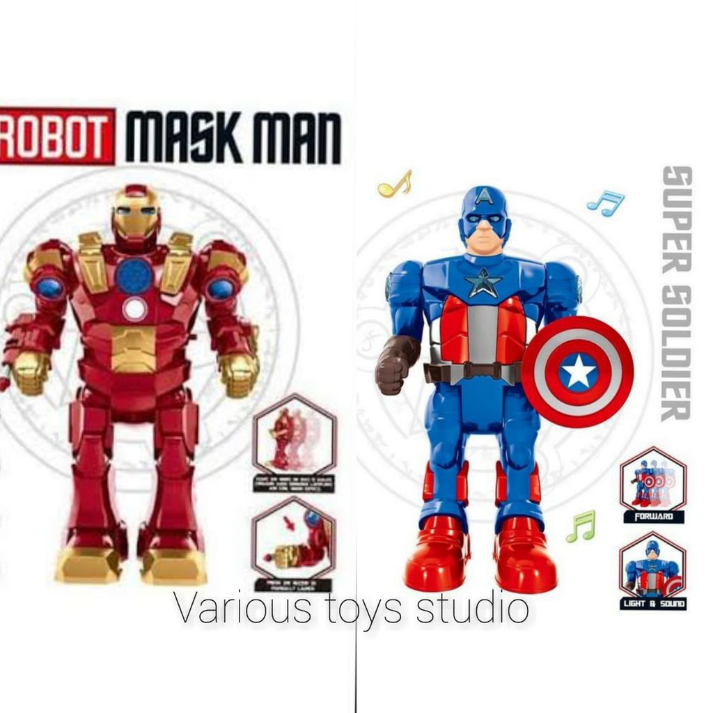 Jual mainan robot jalan hero captain america suara lampu robot iron man ...
