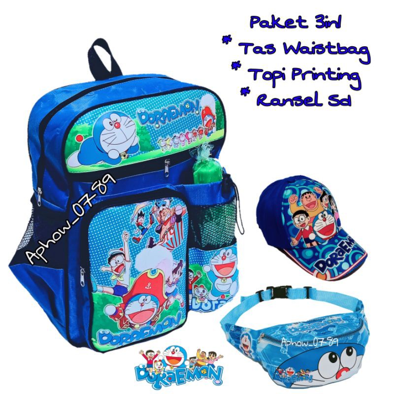 Jual DORAEMON PAKET 3IN1 RANSEL,TOPI PRINT DAN WAISTBAG DORAEMON ...