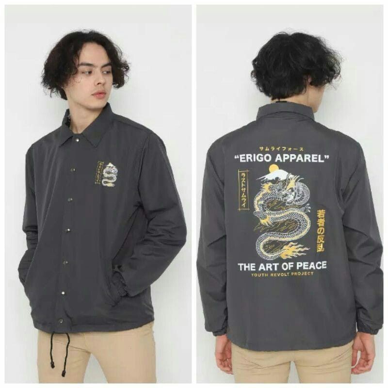Jual Erigo Coach Jacket Art Of Peace Dark Grey | Shopee Indonesia