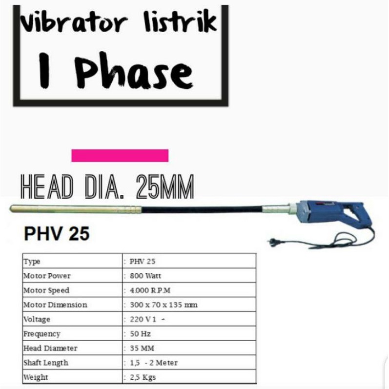 Jual VIBRA /VIBRO LISTRIK alat pemadat cor 1phase merk TEKINA head 25mm ...