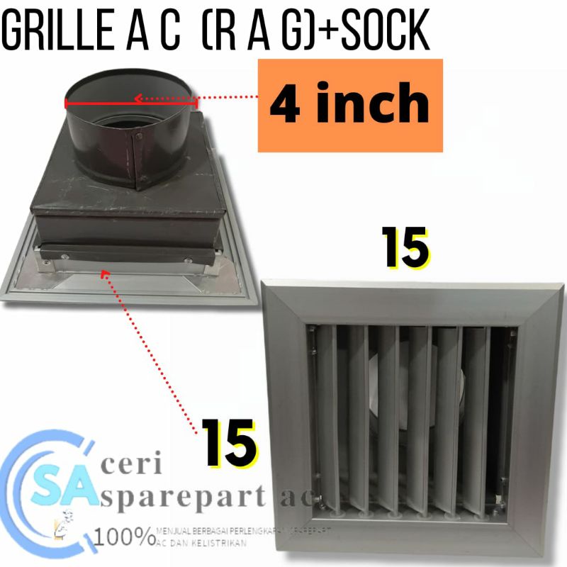 Jual GRIILLE + SOCK UK 15×15 SOCK 4 INCH GRILL AC hexos fan ventilasi ...
