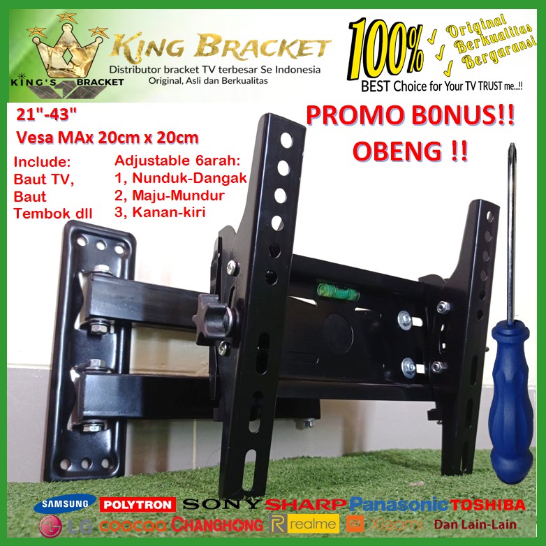 Jual Bracket TV universal 14 s/d 43 inch 6 ARAH FULL BESI (IMPORT ...