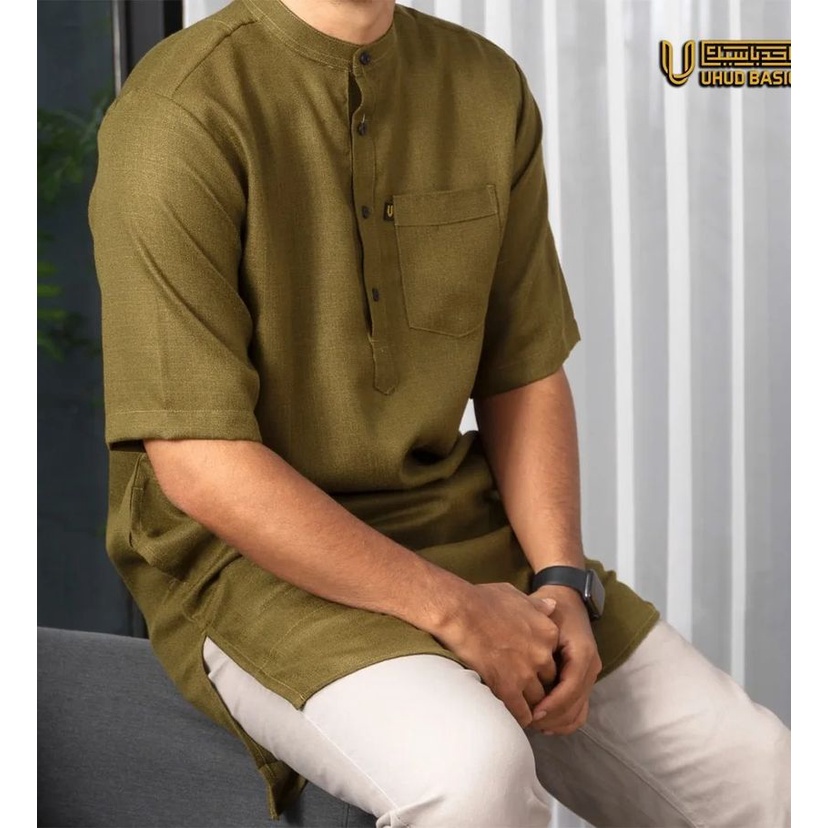 Jual Gamis Pakistan Kurta Lengan Pendek Basic Color Pendek Uhud Linen ...