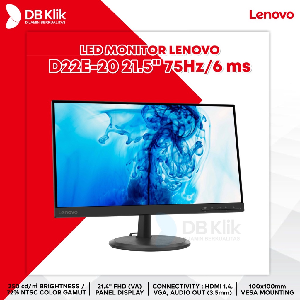 Jual LED Monitor LENOVO D22E-20 21.5" 75Hz FHD HDMI (66D2KAC6WW) - D22E 20 | Shopee Indonesia