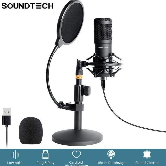 Jual Soundtech Usb Microphone Condenser Stand Table Recording Streaming ...