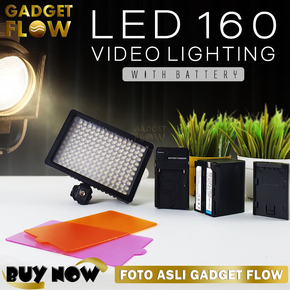 Jual Paket LED Video Light 160 Lampu Kamera DSLR with Baterai & Charger ...