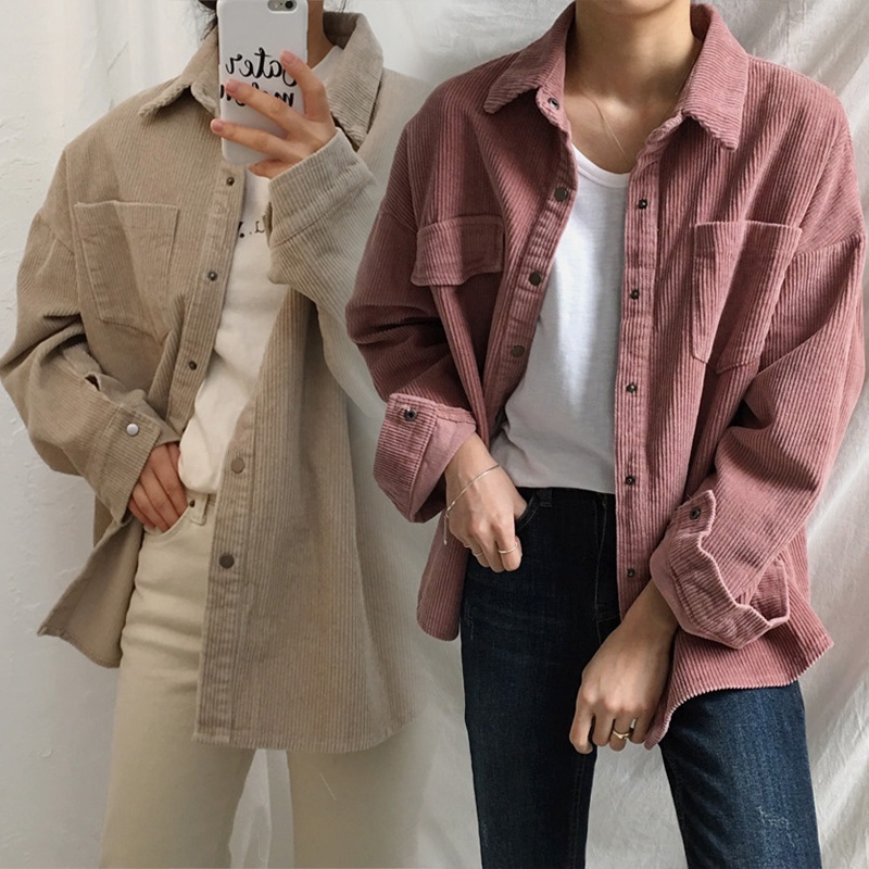 Jual M-4XL Korduroi Gaya Korea Blouse Wanita Desain Retro Ukuran Plus ...