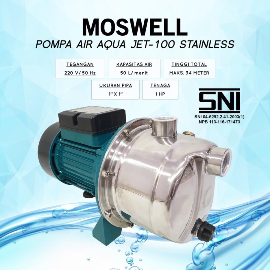 Jual MOSWELL AQUA JET 100 pompa air semi jet stainless steel pompa depo air minum mineral biru ...